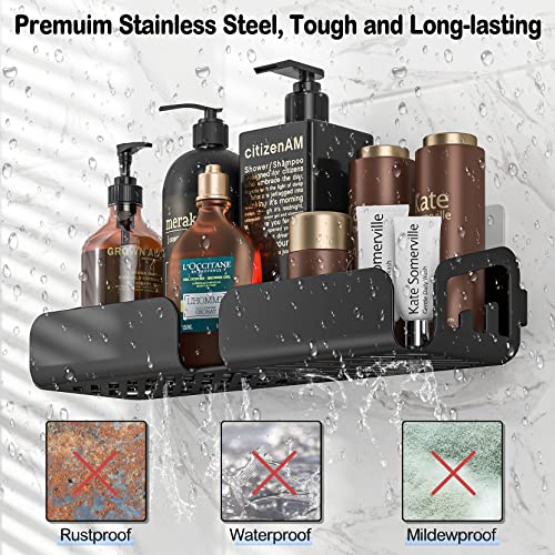 Bathroom Shower Organizer, YASONIC 3-Pack Strong Adhesive Shower Caddy with Soap Holder and 8 Hooks, No Drilling Wall Mounted Rustproof Stainless Steel Shower Shelf, for Inside Shower, Bathroom, Black