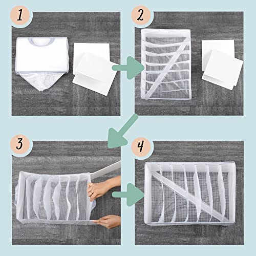 7 Grids Wardrobe Clothes Organizer, 2 Pcs Foldable Thin Jeans Drawer Organizers for Folded Clothes, Clothes Storage Organizer, Closet Drawer Storage Box Mesh for Pants, Shirt, Skirt, Leggings