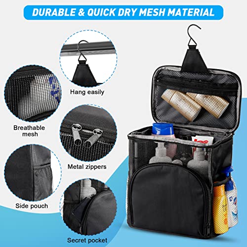 4 Pcs Portable Shower Caddy Set Quick Dry with Metal Hook Hanging Shower Bag Portable Toiletry Tote Gym Bag Breathable Mesh Shower Caddy Hanging Mesh Zipper Organizer Bag for Gym Dorm Bathroom