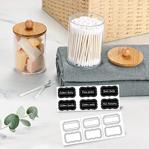 Qtip Dispenser Apothecary Jars with Bamboo Lids - Clear Plastic Vanity Makeup Organizer Storage Canister - Bathroom Accessories for Q-Tips, Cotton Swab, Cotton Ball, Cotton Rounds, floss (3)