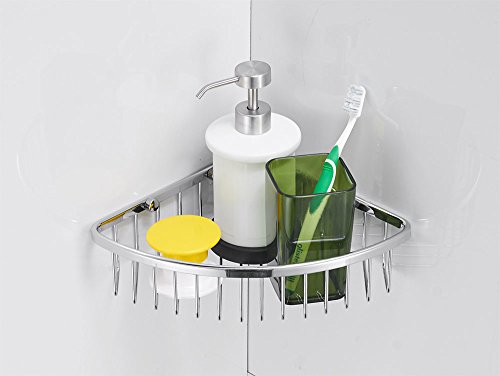 SANLIV Corner Shower Caddy Basket,Shower Wall Shampoo Shelf Soap Holder,Full Brass Wire Basket for Inside Shower Storage and Bathtub Organizer in Polished Chrome