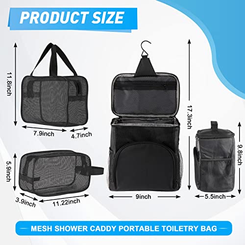 4 Pcs Portable Shower Caddy Set Quick Dry with Metal Hook Hanging Shower Bag Portable Toiletry Tote Gym Bag Breathable Mesh Shower Caddy Hanging Mesh Zipper Organizer Bag for Gym Dorm Bathroom