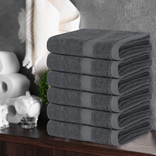 Utopia Towels Premium Bundle - Cotton Washcloths Greyk (12x12 inches) Pack of 12 with Grey Hand Towels 600 GSM (16 x 28 inches), Pack of 6