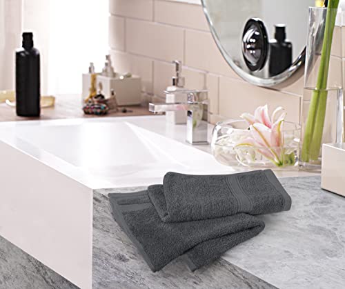 Utopia Towels Premium Bundle - Cotton Washcloths Greyk (12x12 inches) Pack of 12 with Grey Hand Towels 600 GSM (16 x 28 inches), Pack of 6