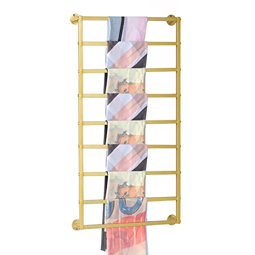 ZAQI Wall Mount Scarf Organizer Hanger for Closet/Wardrobe/Small Space, 9 -Tiers Storage Display Holder for Shawls Hijab Pant Jeans & Roll Wrapping Paper (Color : Gold, Size : 60x9x120cm)