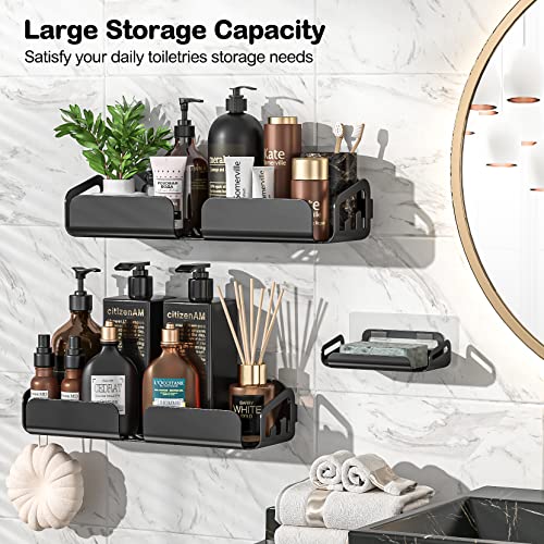 Bathroom Shower Organizer, YASONIC 3-Pack Strong Adhesive Shower Caddy with Soap Holder and 8 Hooks, No Drilling Wall Mounted Rustproof Stainless Steel Shower Shelf, for Inside Shower, Bathroom, Black