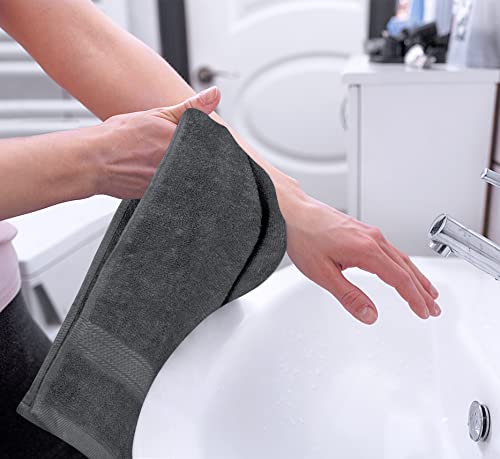 Utopia Towels Premium Bundle - Cotton Washcloths Greyk (12x12 inches) Pack of 12 with Grey Hand Towels 600 GSM (16 x 28 inches), Pack of 6