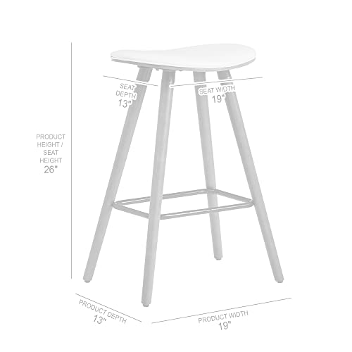 Armen Living Piper 26" Counter Height Backless Bar Stool in Cream Faux Leather and Walnut Wood