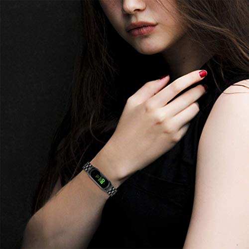 Miya System Ltd Metal Band for Mi Band 5, Solid Stainless Steel Band Replacement Adjustable Watchband Strap Bracelet for Xiaomi Mi Band 5 (Black)