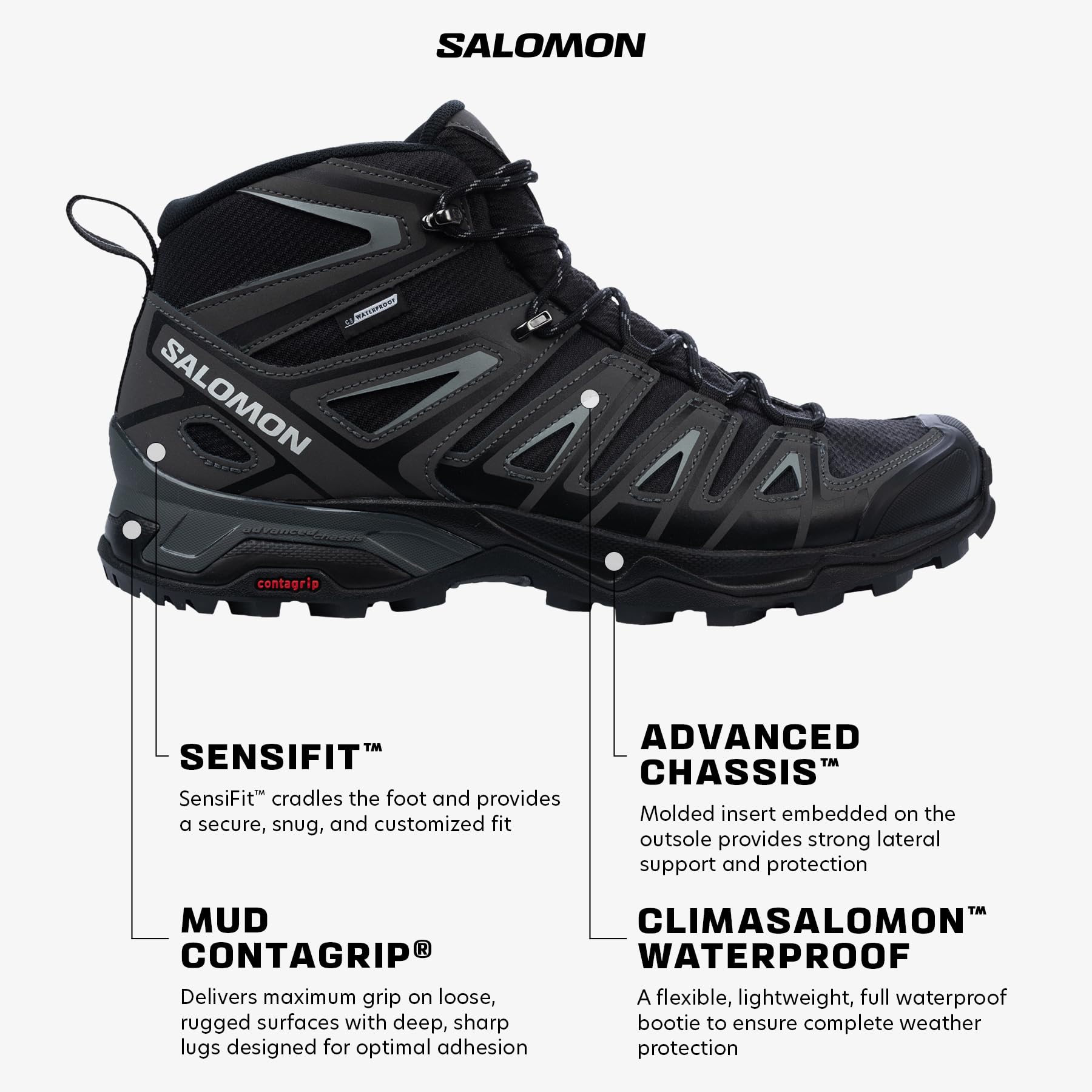 Salomon Men's X ULTRA PIONEER MID CLIMASALOMON™ WATERPROOF Hiking Boots for Men, Black / Magnet / Monument, 11