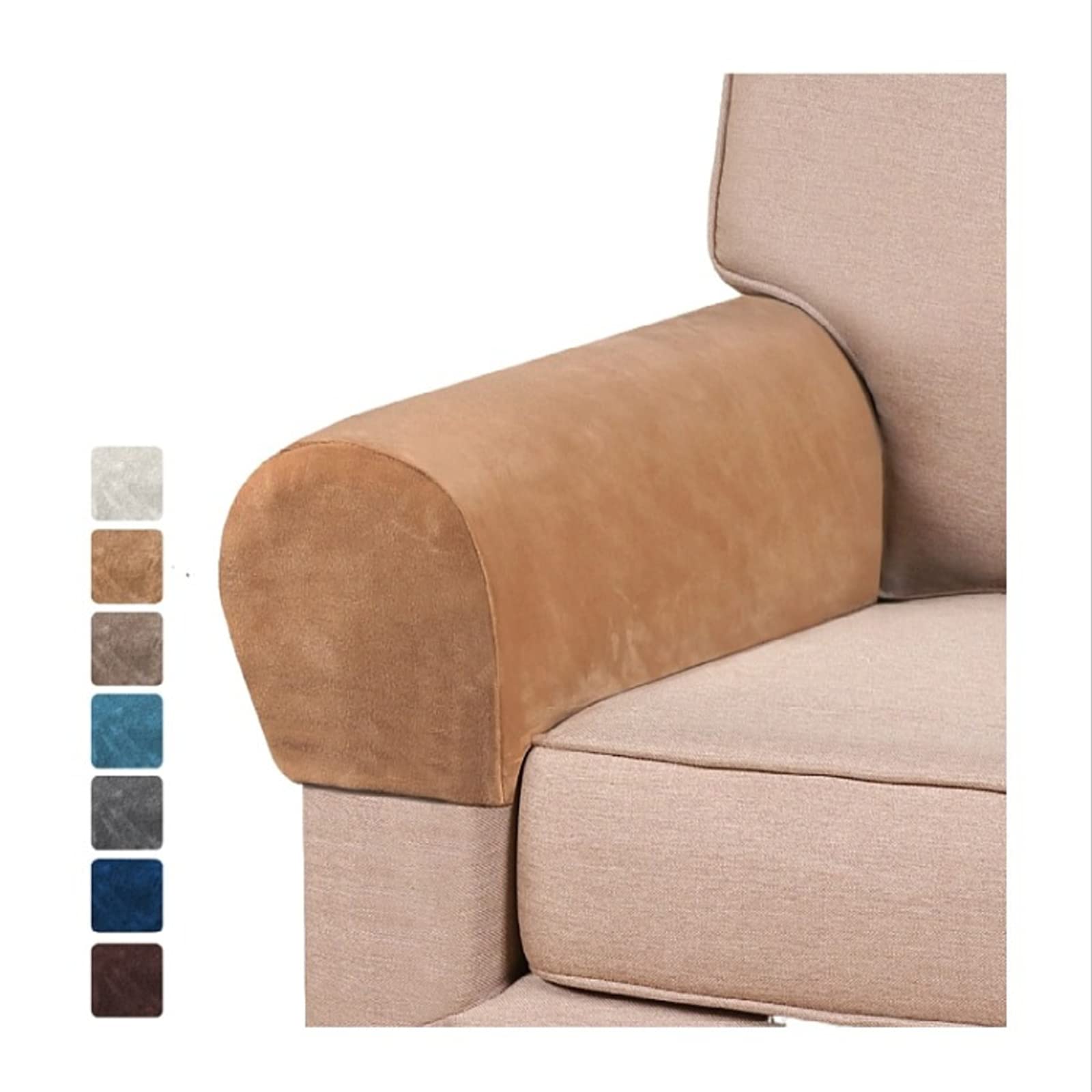 GAMUKAI Stretch Velvet Armrest Covers Spandex Anti-Slip Arm Covers for Chairs Sofa Armchair Slipcovers for Recliner Sofa 2pcs (Leather)