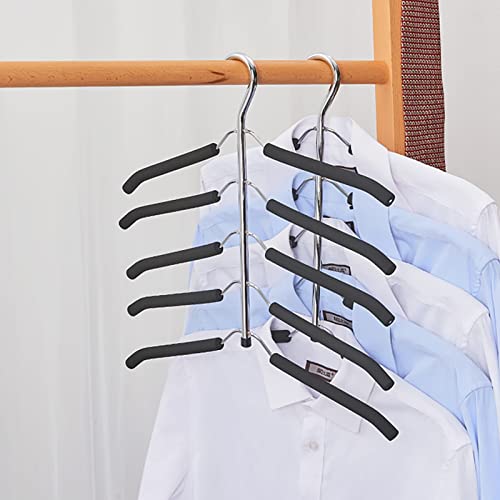 JFFLYIT Blouse Tree Hangers Multi-Layer Clothes Hangers 3 Pack 5 in 1 Non Slip Space Saving Closet Organizer Stainless Steel Shirt Hangers Coats Hangers(Black)