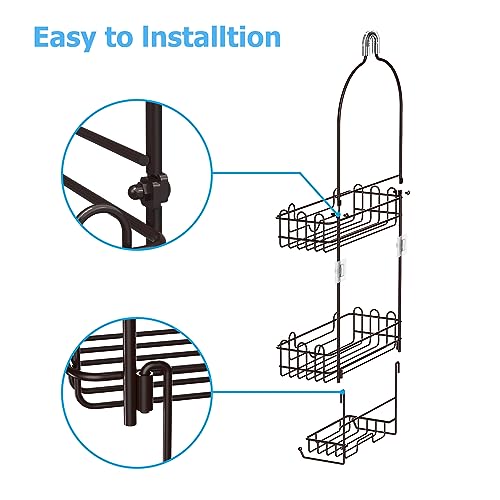 Bextsrack Shower Caddy Over Shower Head, Bathroom Hanging Shower Organizer Rack with Hooks, SUS201 Stainless Steel Shower Shelves for Shampoo, Soap, Bronze