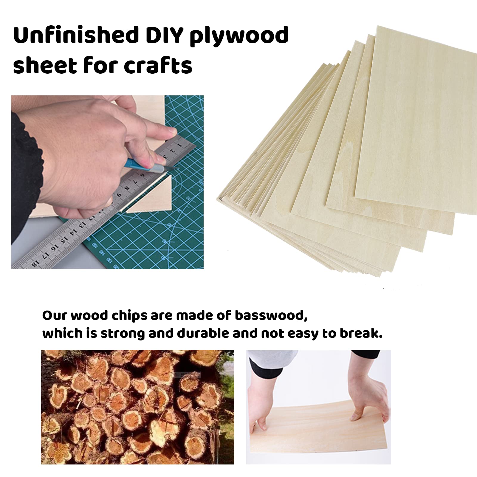 MUXGOA 20 Pack Basswood Sheets for Craft, Laser, Wood Burning, Wooden DIY Ornaments, Unfinished Thin Balsa Plywood Sheets can be Cut & Painted to Desired Shape(150x100x2mm)