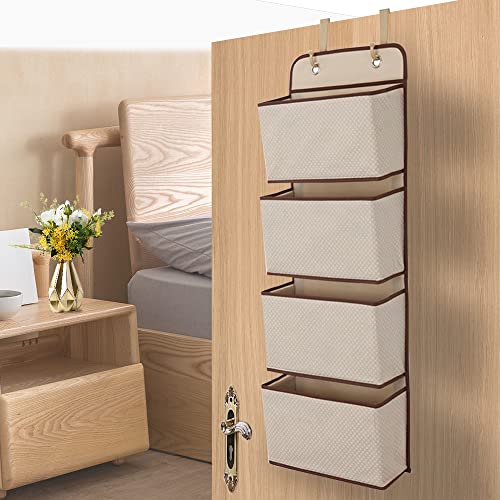 TIYONO Over The Door Hanging Organizer Storage with 4 Large Pockets, Wall Mount with 2 Widened Metal Hooks for Pantry,Nursery,Diapers,Bathroom,Kitchen,Closet,Dorm (Blue)
