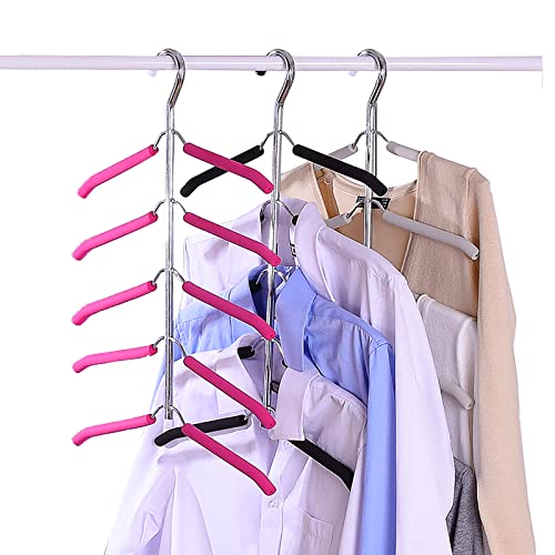 JFFLYIT Blouse Tree Hangers Multi-Layer Clothes Hangers 3 Pack 5 in 1 Non Slip Space Saving Closet Organizer Stainless Steel Shirt Hangers Coats Hangers(Black)