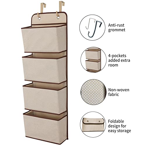 TIYONO Over The Door Hanging Organizer Storage with 4 Large Pockets, Wall Mount with 2 Widened Metal Hooks for Pantry,Nursery,Diapers,Bathroom,Kitchen,Closet,Dorm (Blue)