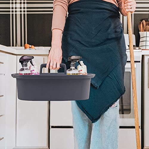 Hioffice Cleaning Caddy Large Plastic Storage Basket Shower Caddy Tote Organizer Basket with Handle, caddy for Cleaning Products, Bathroom, Kitchen, Garden, Garage, Tool, Cleaning Supplies, Gray