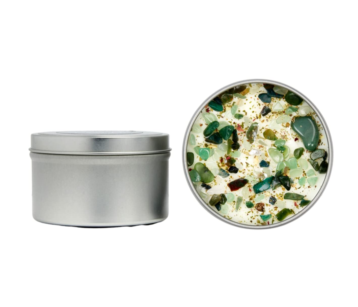 Heart Chakra Candle by New Moon Beginnings - Chakra Candles - Dried Flower, Herb, & Crystal Candles - Aromatherapy Candles - Soy Candle - 8oz Tin