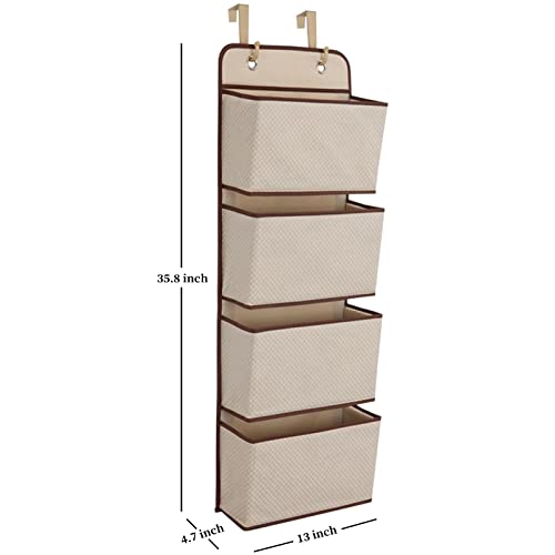 TIYONO Over The Door Hanging Organizer Storage with 4 Large Pockets, Wall Mount with 2 Widened Metal Hooks for Pantry,Nursery,Diapers,Bathroom,Kitchen,Closet,Dorm (Blue)