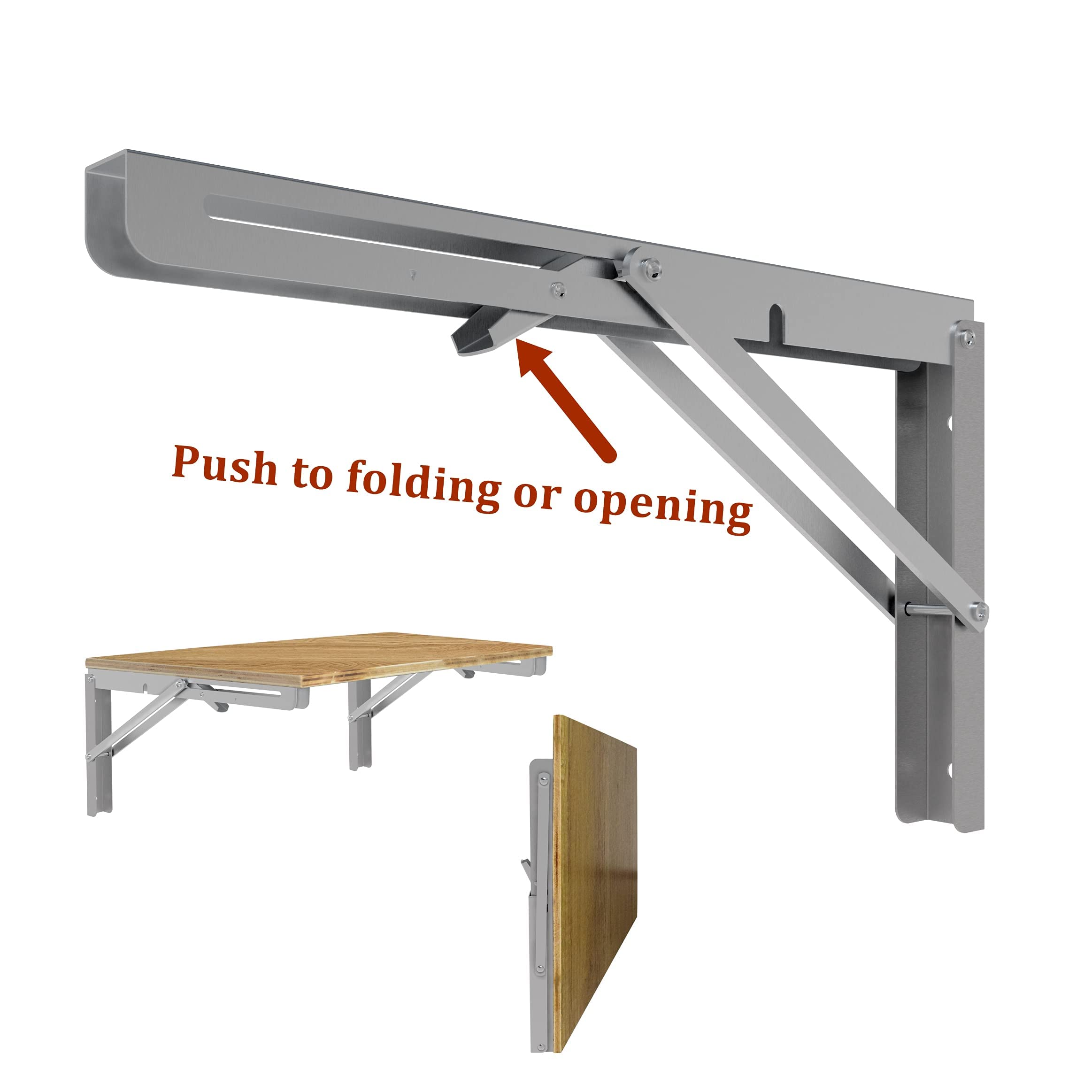 MySit 16" Folding Shelf Brackets 4 PCS, Max Load 550lb Heavy Duty Stainless Steel DIY Collapsible Wall Mounted L Shelf Bracket Space Saving for Table Work Bench