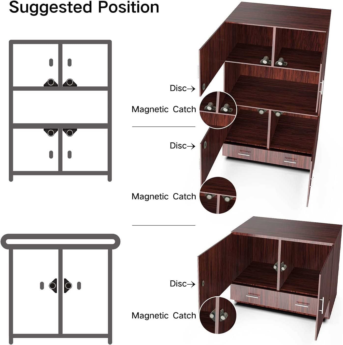 Sunivaca 4 Pack Cabinet Magnets Strong, Magnetic Door Catch, Cabinet Door Closers, Magnets for Cabinet Doors Latches Hardware - Bronze