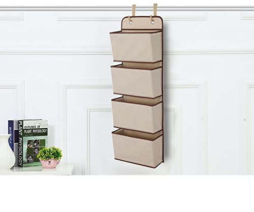 TIYONO Over The Door Hanging Organizer Storage with 4 Large Pockets, Wall Mount with 2 Widened Metal Hooks for Pantry,Nursery,Diapers,Bathroom,Kitchen,Closet,Dorm (Blue)