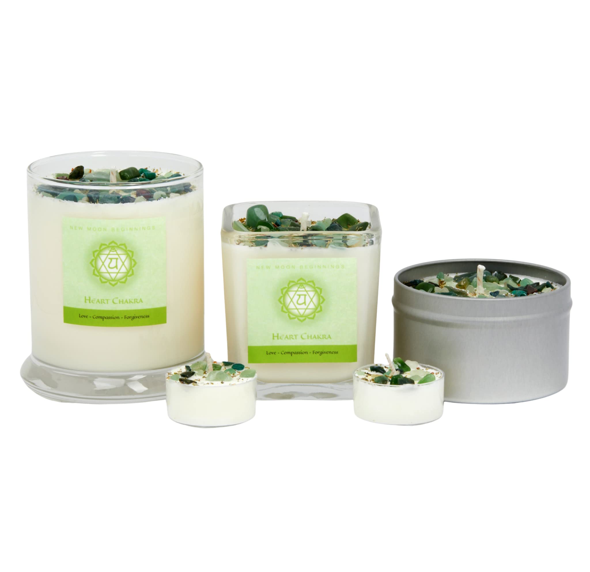 Heart Chakra Candle by New Moon Beginnings - Chakra Candles - Dried Flower, Herb, & Crystal Candles - Aromatherapy Candles - Soy Candle - 8oz Tin