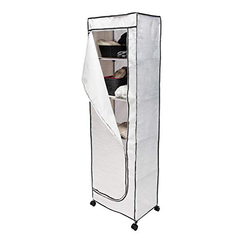 Organize It All 5 Tier Portable Wardrobe Storage Closet Tower | Dimensions: 20" x 12" x 65" | 5 Tier | Space Saving | Durable | Closet Accessories | Grey