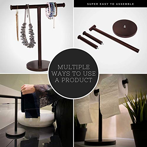 Debodda Modern Hand Towel Stand for Bathroom, Kitchen or Vanity, Height 13.78β, Free Standing Matte Bronze Countertop Rack with Balanced Base, Perfect Hand Towel Holder, Dual Washcloth Display