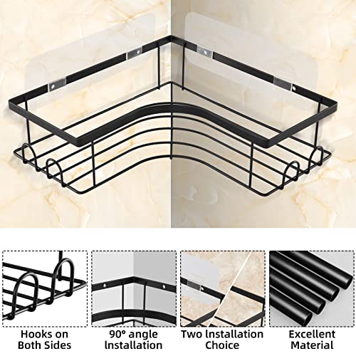 YISUN Corner Shower Caddy,Shower Organizer Corner Stainless Steel Bathroom Shower Caddy No Drilling Shower Shelves Corner with Toothbrush Holder,Soap Holder for Inside Shower,Matte Black