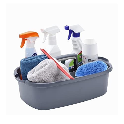 Hioffice Cleaning Caddy Large Plastic Storage Basket Shower Caddy Tote Organizer Basket with Handle, caddy for Cleaning Products, Bathroom, Kitchen, Garden, Garage, Tool, Cleaning Supplies, Gray