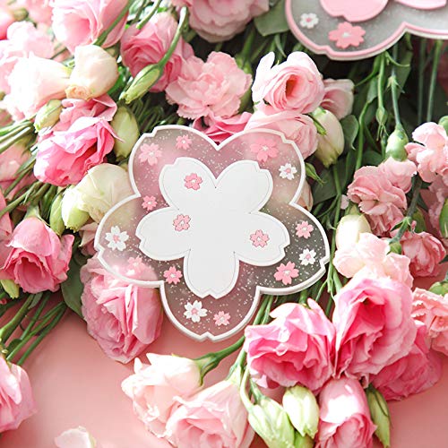 4PCS Kawaii Sakura Cup Coaster, Decor Cup Placemat, Cute Kitchen Pot Bowl Pad Placemat, Cherry Blossom Coaster, Table Cup Mat, Flower Pattern Mug Pink Coasters Set Of 4 for Drinks, Coffee, Tea (4.5in)