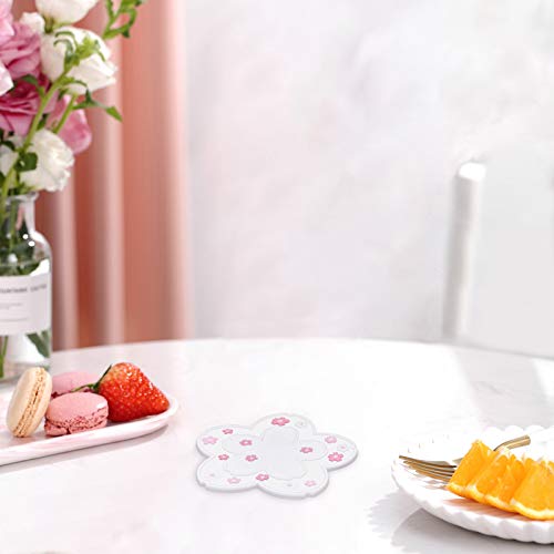 4PCS Kawaii Sakura Cup Coaster, Decor Cup Placemat, Cute Kitchen Pot Bowl Pad Placemat, Cherry Blossom Coaster, Table Cup Mat, Flower Pattern Mug Pink Coasters Set Of 4 for Drinks, Coffee, Tea (4.5in)