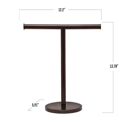 Debodda Modern Hand Towel Stand for Bathroom, Kitchen or Vanity, Height 13.78β, Free Standing Matte Bronze Countertop Rack with Balanced Base, Perfect Hand Towel Holder, Dual Washcloth Display