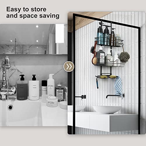 melos Over The Door Shower Caddy, 3 Tier Shower Hanging Organizer Shelf Rustproof, Shampoo Holder With Soap Holder, Shower Basket With Hooks, For Dorm, Bath, No Drilling, Black