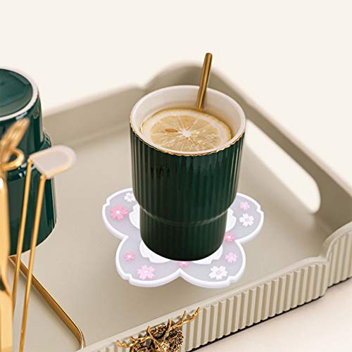4PCS Kawaii Sakura Cup Coaster, Decor Cup Placemat, Cute Kitchen Pot Bowl Pad Placemat, Cherry Blossom Coaster, Table Cup Mat, Flower Pattern Mug Pink Coasters Set Of 4 for Drinks, Coffee, Tea (4.5in)