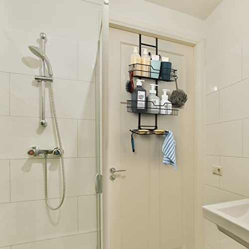 melos Over The Door Shower Caddy, 3 Tier Shower Hanging Organizer Shelf Rustproof, Shampoo Holder With Soap Holder, Shower Basket With Hooks, For Dorm, Bath, No Drilling, Black