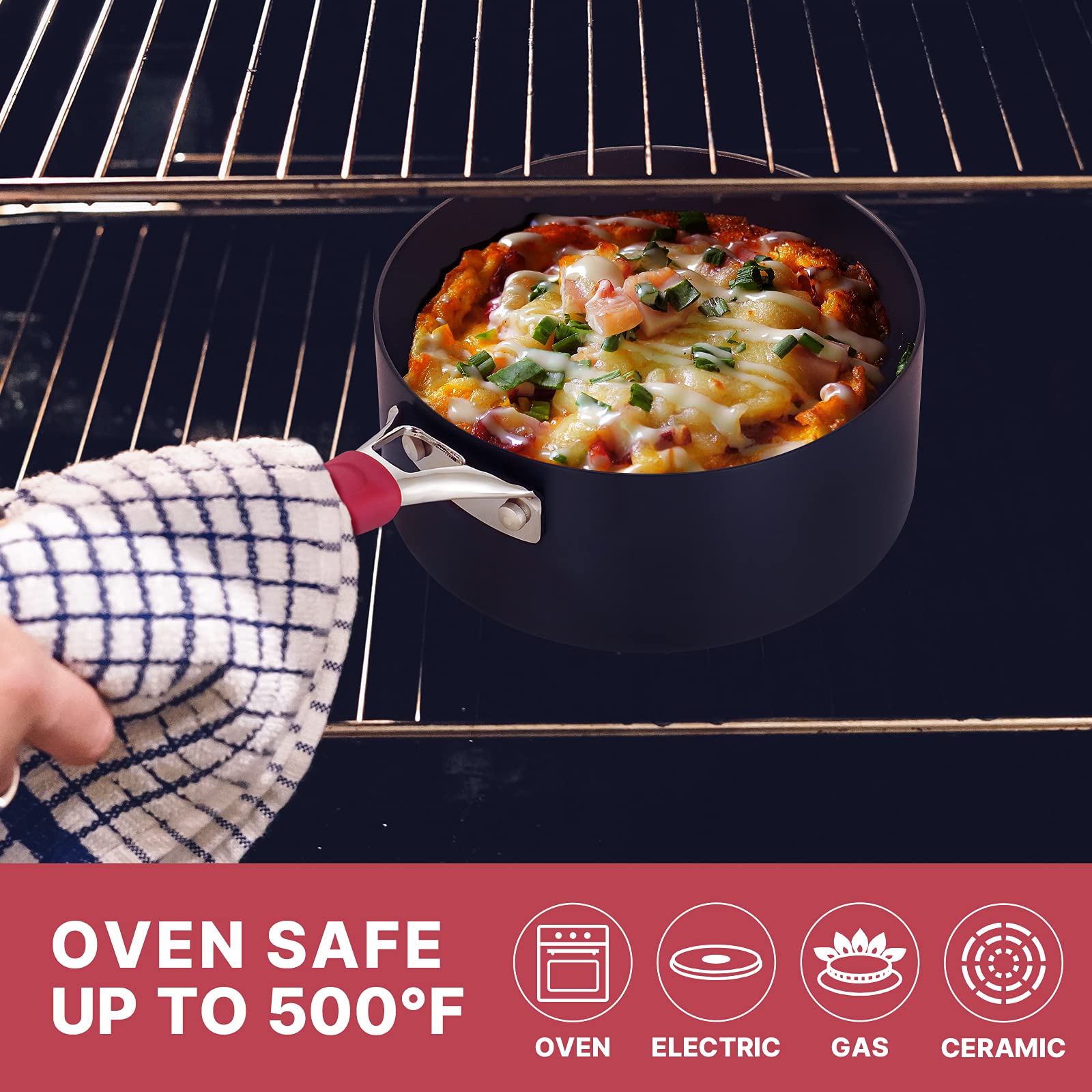 EPPMO Nonstick Saucepan with Lid, Hard-Anodized Scratch Resistant Small Sauce Pan, Dishwasher Safe, 1.6 QT Black