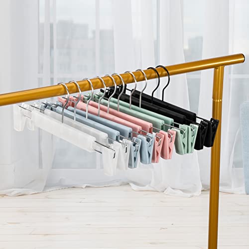 Lamitocs Skirt Hangers,Pants Hangers with Clips,360 ° Swivel Hooks Space Saving Hangers for Pants, Skirts, Clothes, Jeans (10Pack, Pink)