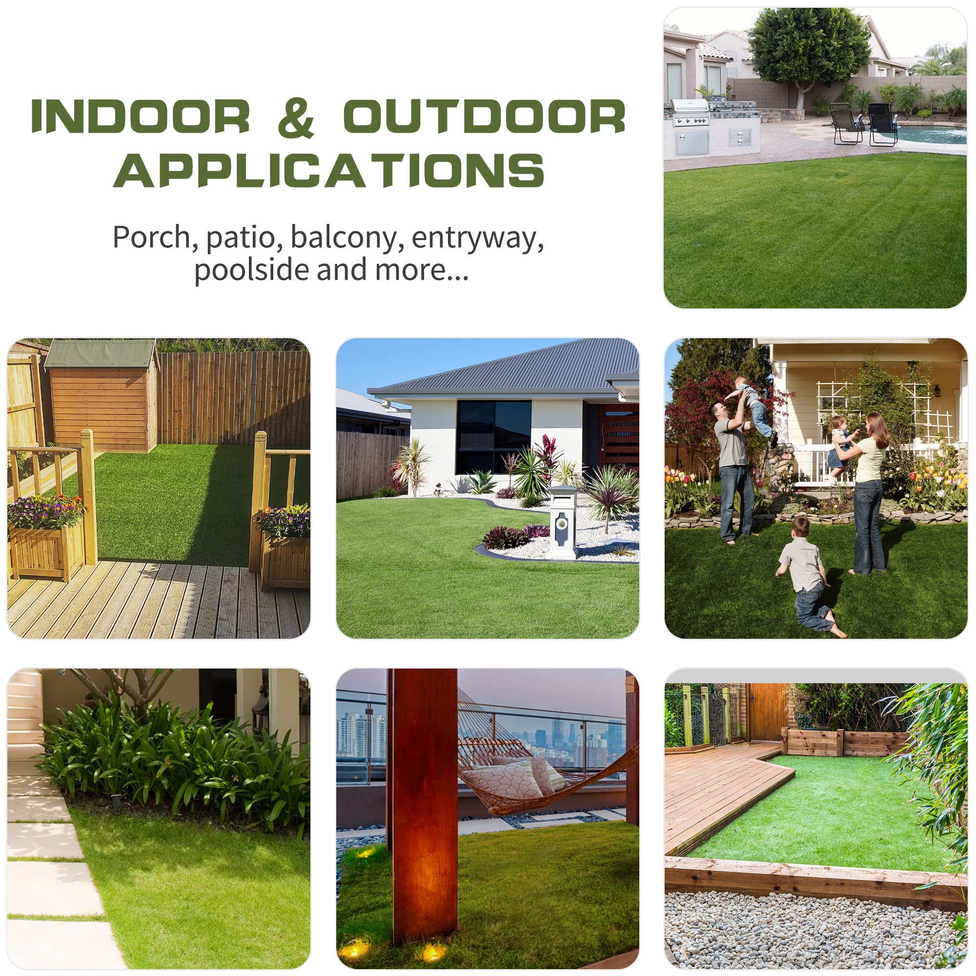 TONAHUTU Artificial Grass Turf Tile, 9 Piece 1'x1' Interlocking Fake Grass Mat Deck Tile Synthetic Grass Turf Green Lawn Carpet for Outdoor Garden Balcony Patio Decor (1.57in Height)