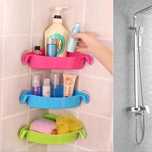 1pc Suction Cup Corner Shower Caddy Bathroom Shower Shelf Storage Basket Wall Mounted Organizer Green