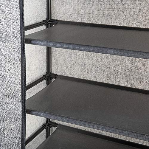 Simplify 7 Tier Double Wide 14 Shelf Shoe Storage Closet Organizer Rack with Cover and Side Pockets, Freestanding, Holds 42 Pairs, Good for Sneakers, Flats, Heels & Boots, Black
