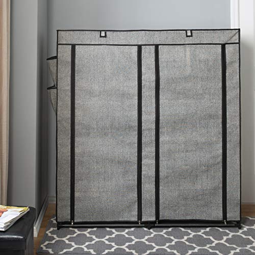 Simplify 7 Tier Double Wide 14 Shelf Shoe Storage Closet Organizer Rack with Cover and Side Pockets, Freestanding, Holds 42 Pairs, Good for Sneakers, Flats, Heels & Boots, Black