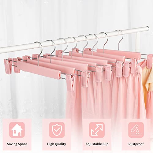 Lamitocs Skirt Hangers,Pants Hangers with Clips,360 ° Swivel Hooks Space Saving Hangers for Pants, Skirts, Clothes, Jeans (10Pack, Pink)