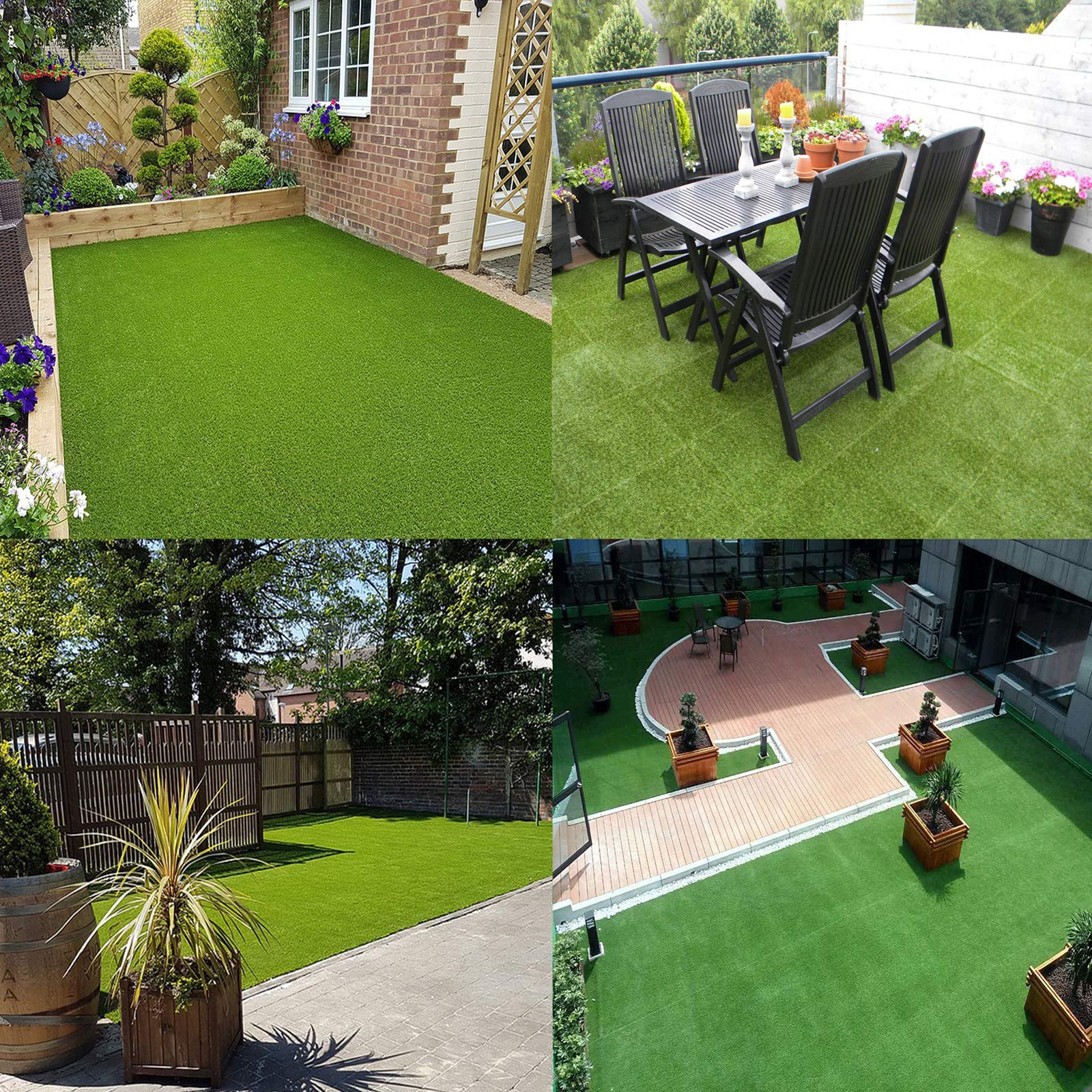 TONAHUTU Artificial Grass Turf Tile, 9 Piece 1'x1' Interlocking Fake Grass Mat Deck Tile Synthetic Grass Turf Green Lawn Carpet for Outdoor Garden Balcony Patio Decor (1.57in Height)