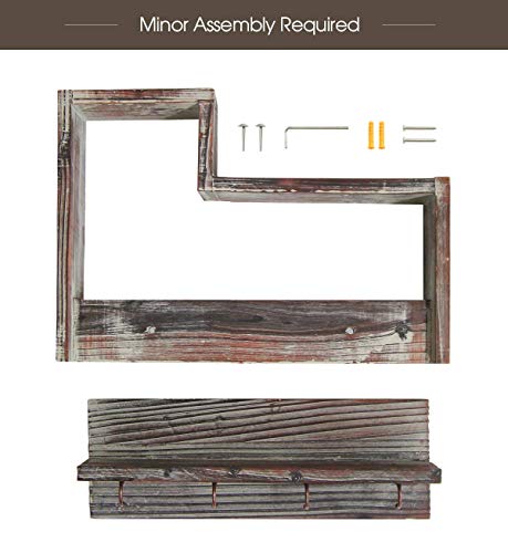 J JACKCUBE DESIGN Wall Mount Entryway Key Holder Rustic Wood Hanging Shelf with 4 Hooks for Keys, Mails, Home Decor Display Wooden Cubby Rack Hanger- MK537A