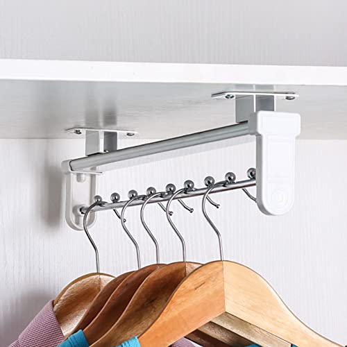 Heavy Duty Retractable Closet Pull Out Rod Wardrobe Hanger Rail Organizer, Adjustable 30-50cm Wardrobe Clothing Rail/Top Mount Wardrobe Hanger, Black, White (Color : White, Size : 30cm/11.8in)