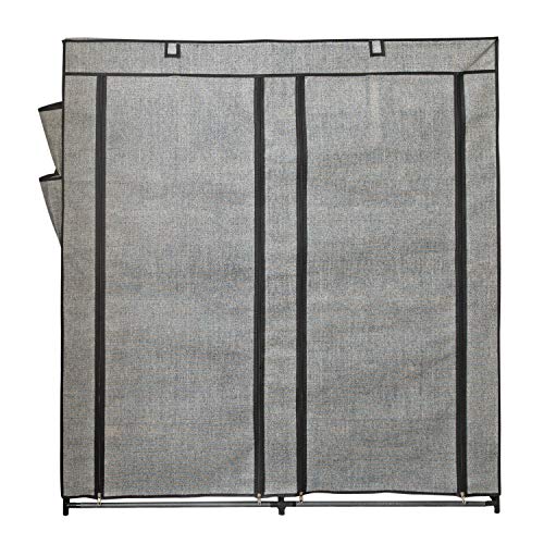 Simplify 7 Tier Double Wide 14 Shelf Shoe Storage Closet Organizer Rack with Cover and Side Pockets, Freestanding, Holds 42 Pairs, Good for Sneakers, Flats, Heels & Boots, Black
