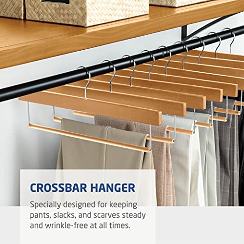 High-Grade Wooden Slack/Trouser Pants Hangers with Non Slip Bar (10 Pack) Smooth Finish, Durable Wooden Hangers - Slim & Sleek Space Saving Closet Hangers, 360° Hook- Ideal for Pant, Jeans, Slacks Etc